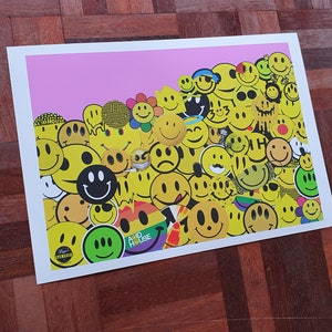 Acid Smiley Face Print Acid House Print, Smiley Face Print, Rave Print ...