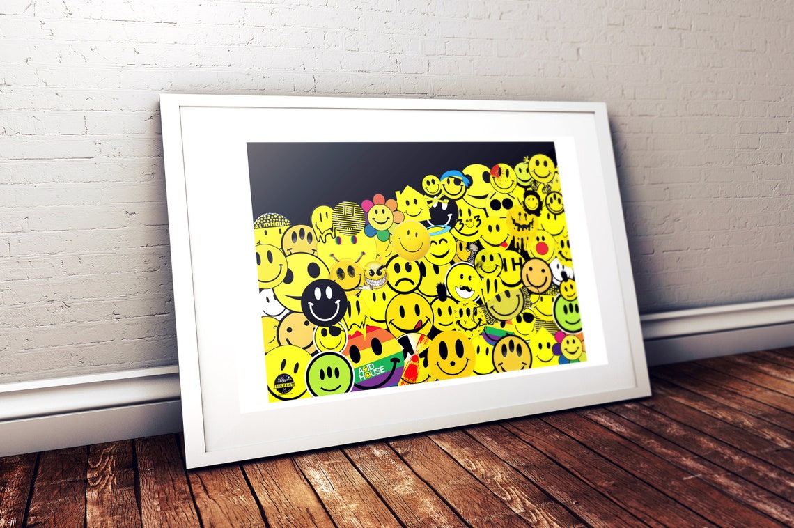 Acid Smiley Face Print Acid House Print Smiley Face Print - Etsy