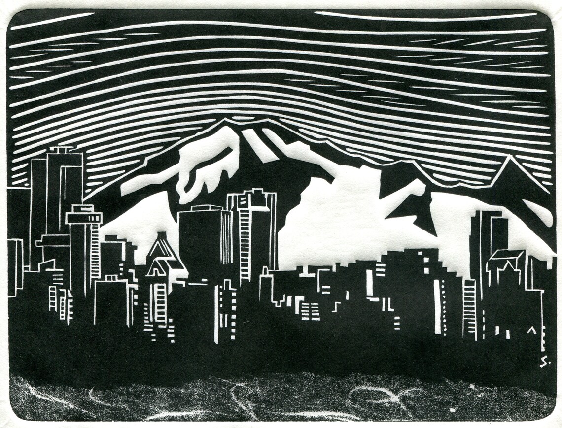 Linocut Relief Print Skyline vancouver BC Limited Edition | Etsy