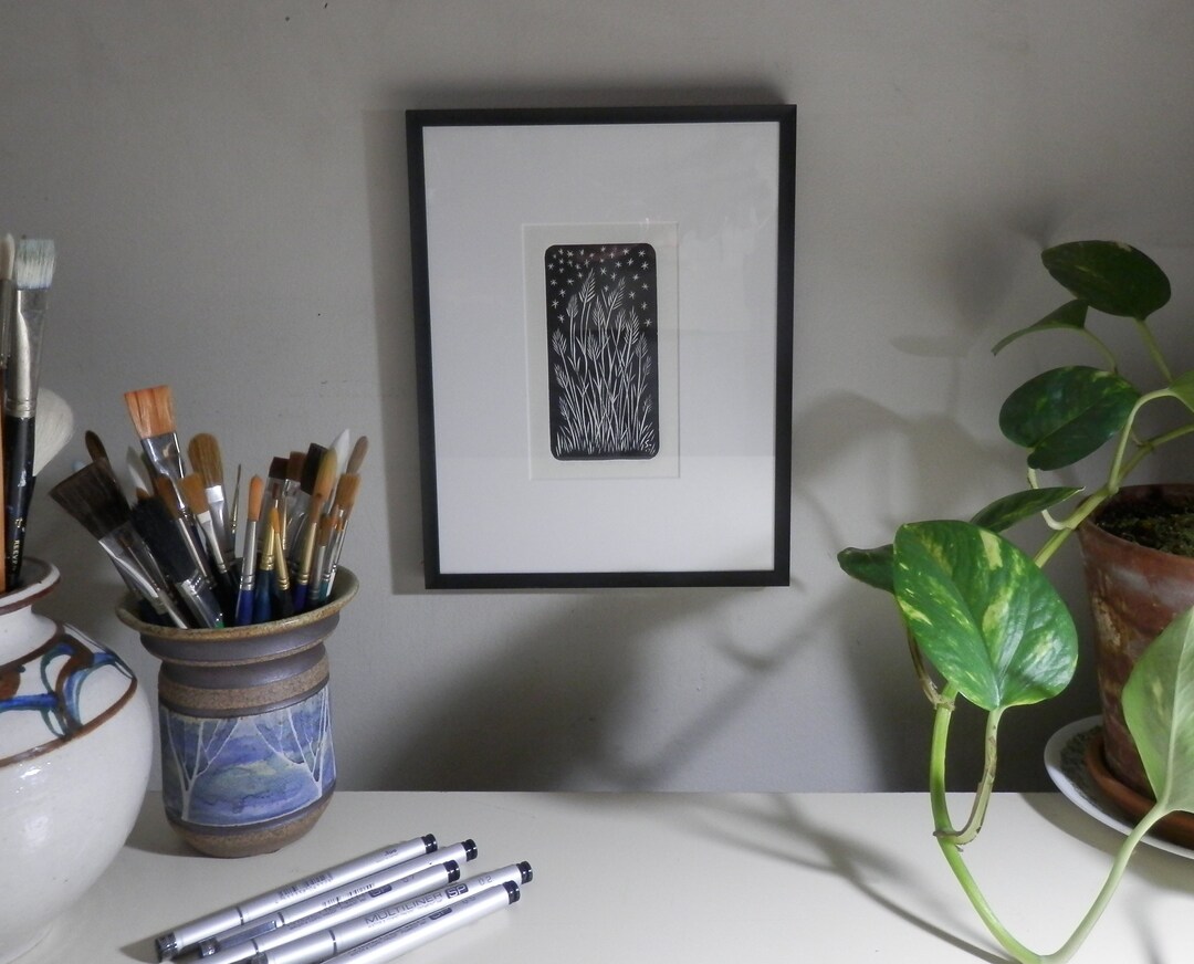 Linocut Relief Print Limited Edition WINTER GRASS - Etsy