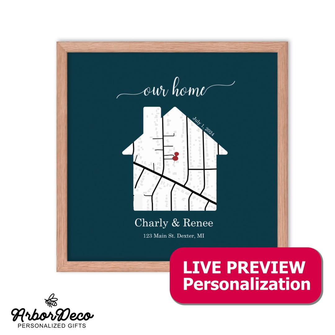 Personalized Home Map-wood Frame-matte Print: Custom Name, New Home ...