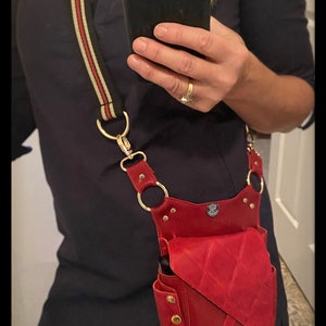 Red Leather Concealed Carry Leg Bag With Striped Strap - Etsy