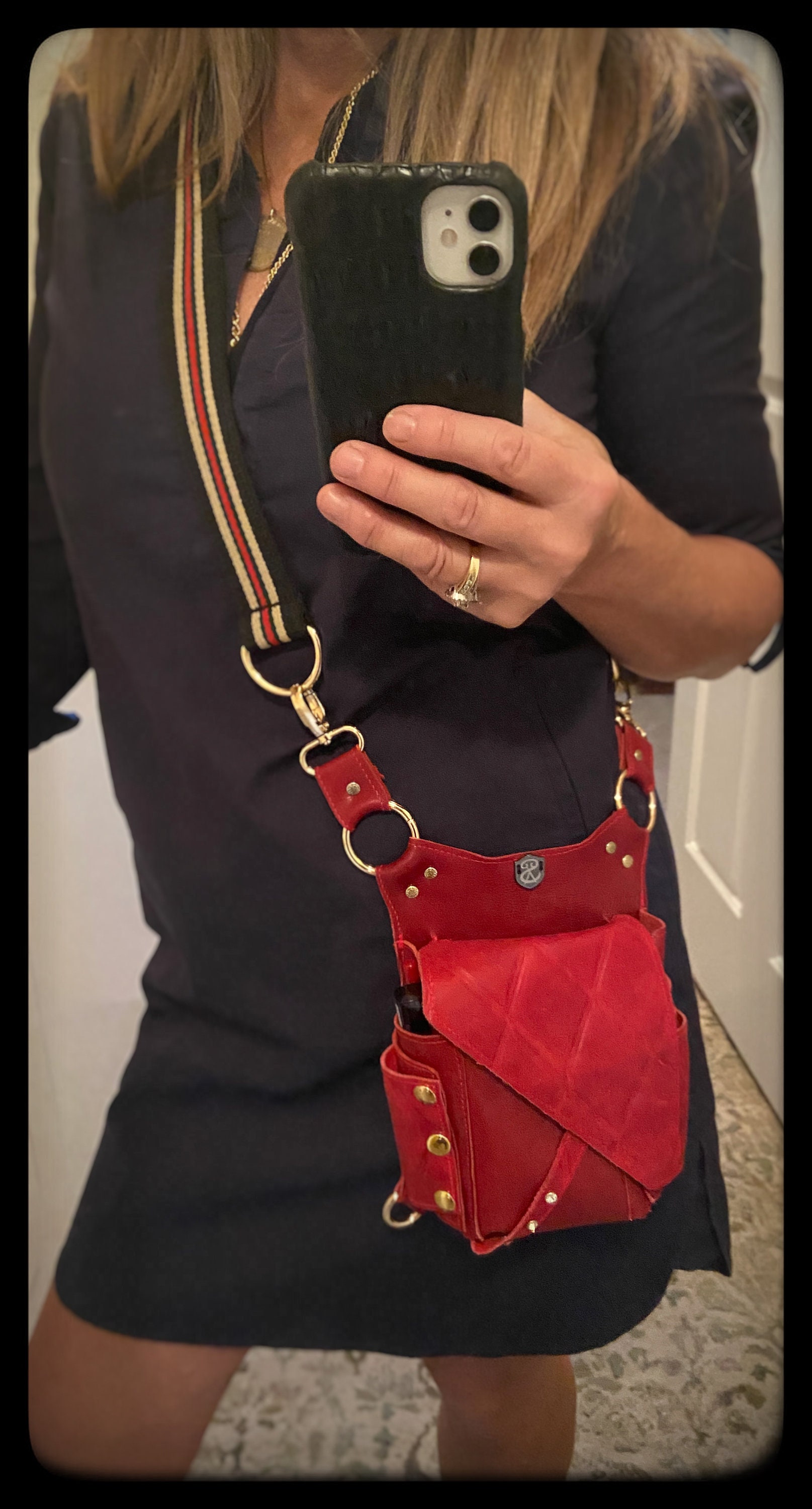 Red Leather Concealed Carry Leg Bag With Striped Strap - Etsy