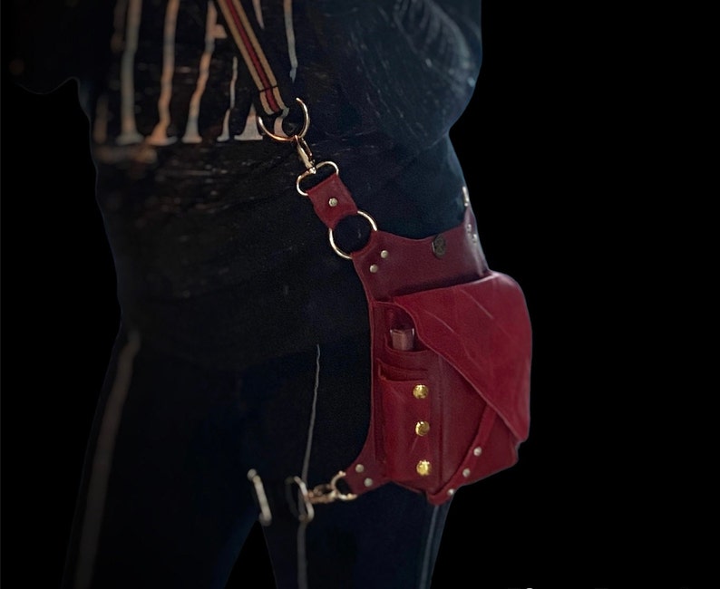 Red Leather Concealed Carry Leg Bag With Striped Strap - Etsy