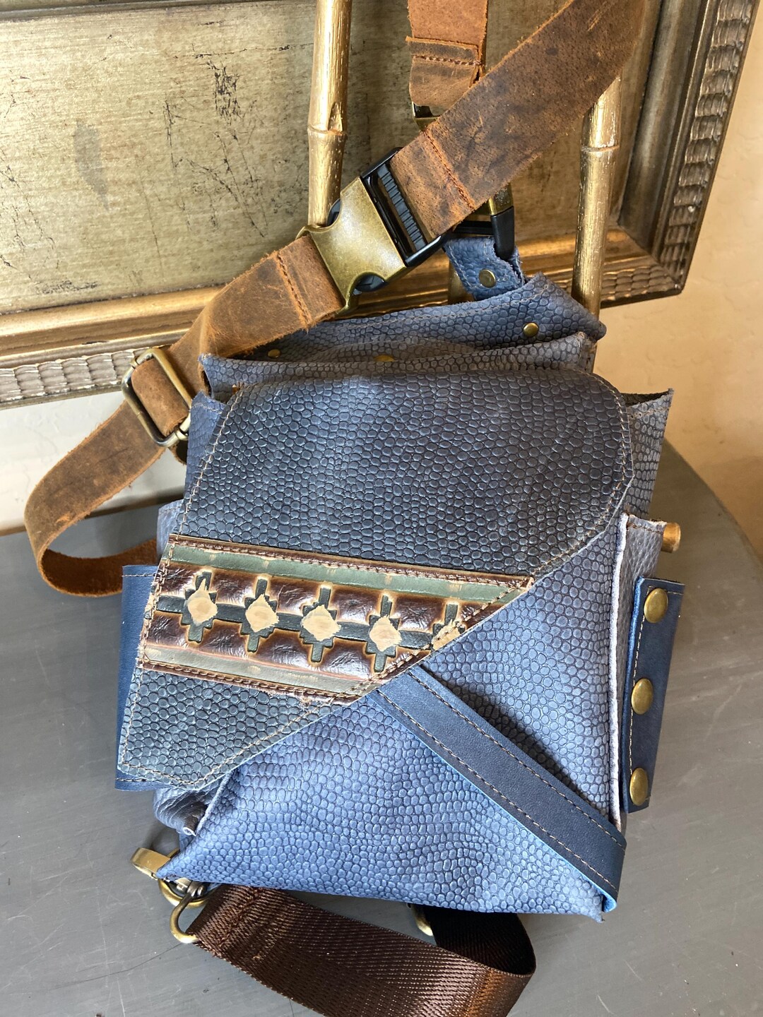 Concealed Carry Bag // Navy Blue Leather CC Bag // Leg Harness CC Bag ...