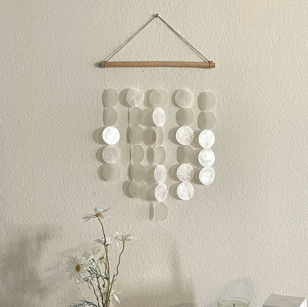 Natural Wood Stick Wall Hanging Capiz Shell Windchimes / Wood Hanging ...