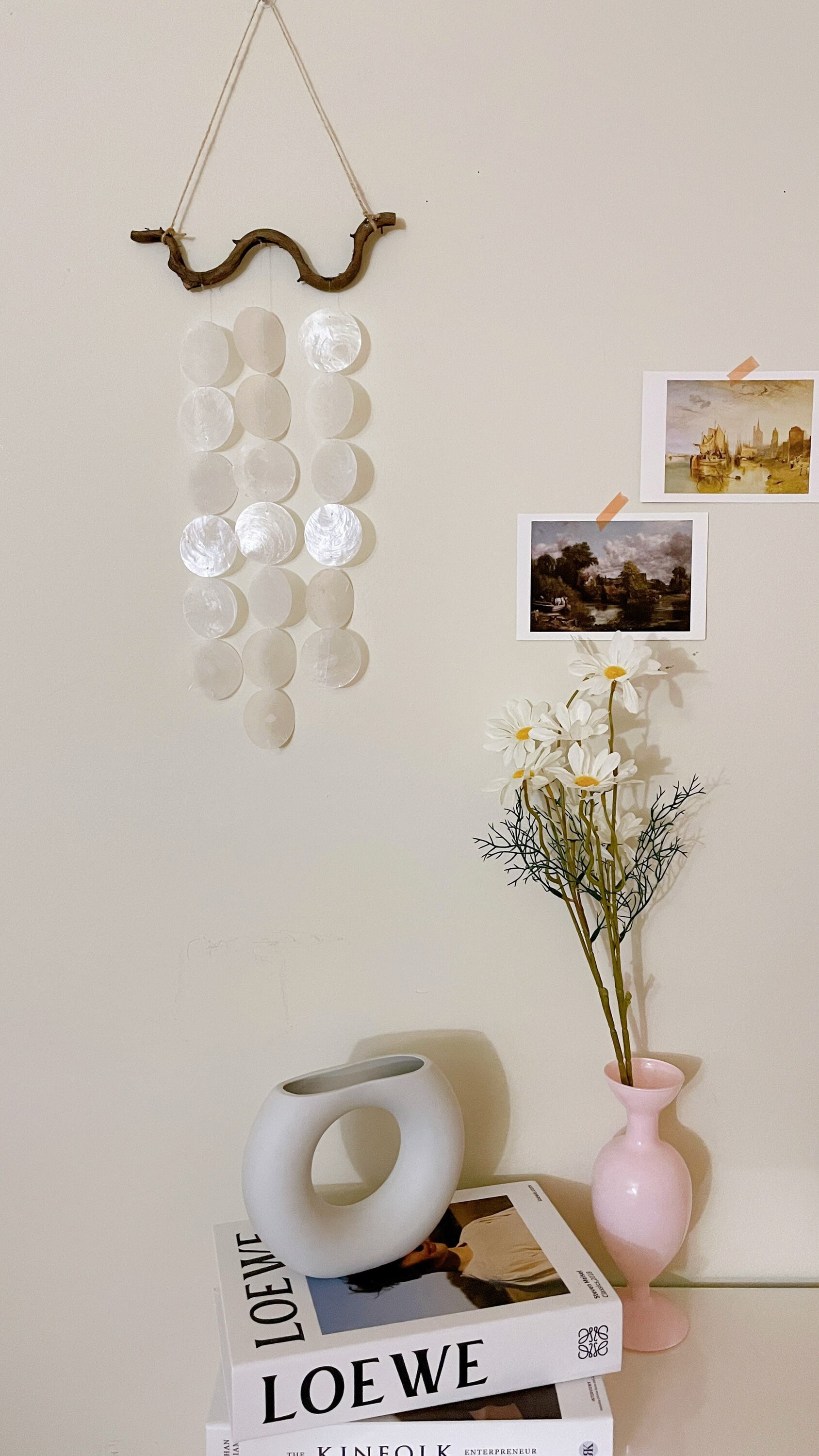 Natural wood stick wall hanging capiz shell windchimes / wall | Etsy