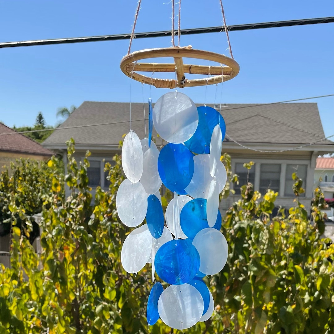Blue Capiz Shell Wind Chime / Summer Wind Chime Garland / Sea Capiz ...