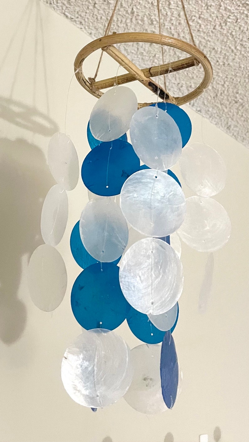 Blue Capiz Shell Wind Chime / Summer Wind Chime / Sea Capiz - Etsy