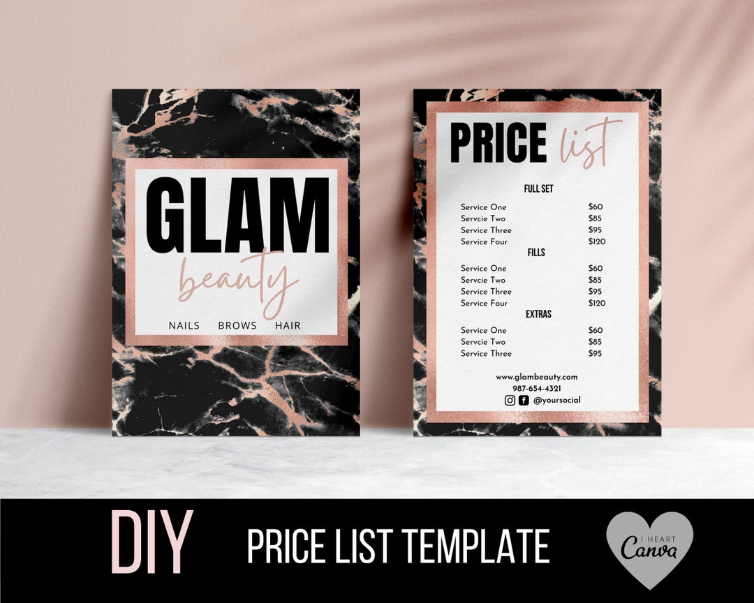 Price List Template Rose Gold Marble Lash Price List - Etsy Canada