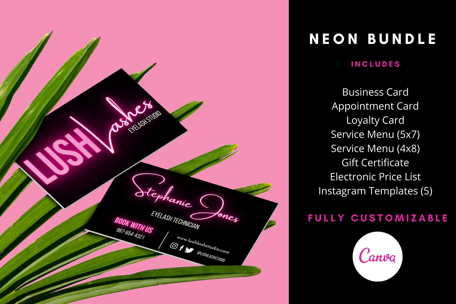 Neon Business Card Template Branding Bundle Gift Certificate | Etsy