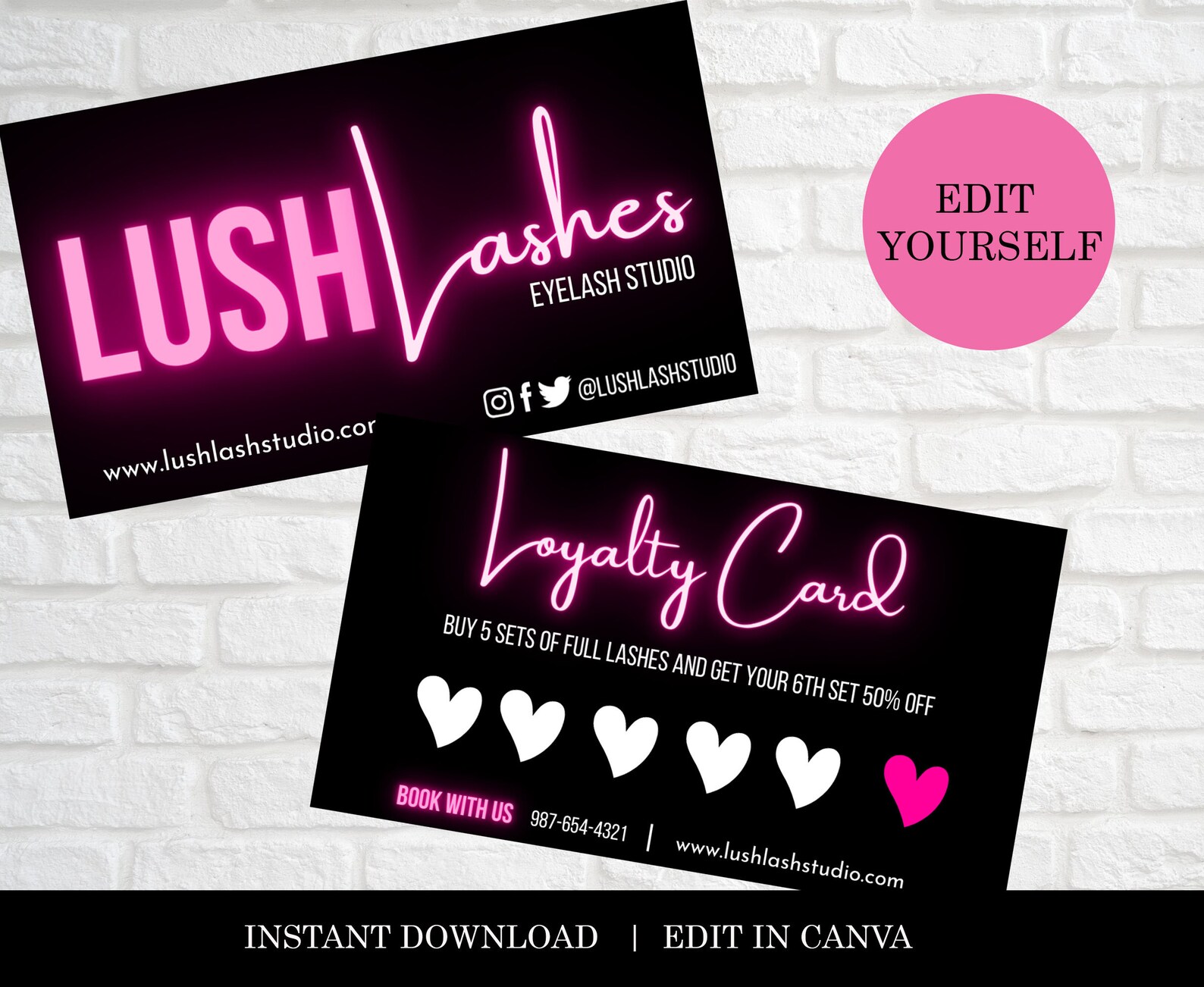 Neon Business Card Template Branding Bundle Gift Certificate | Etsy