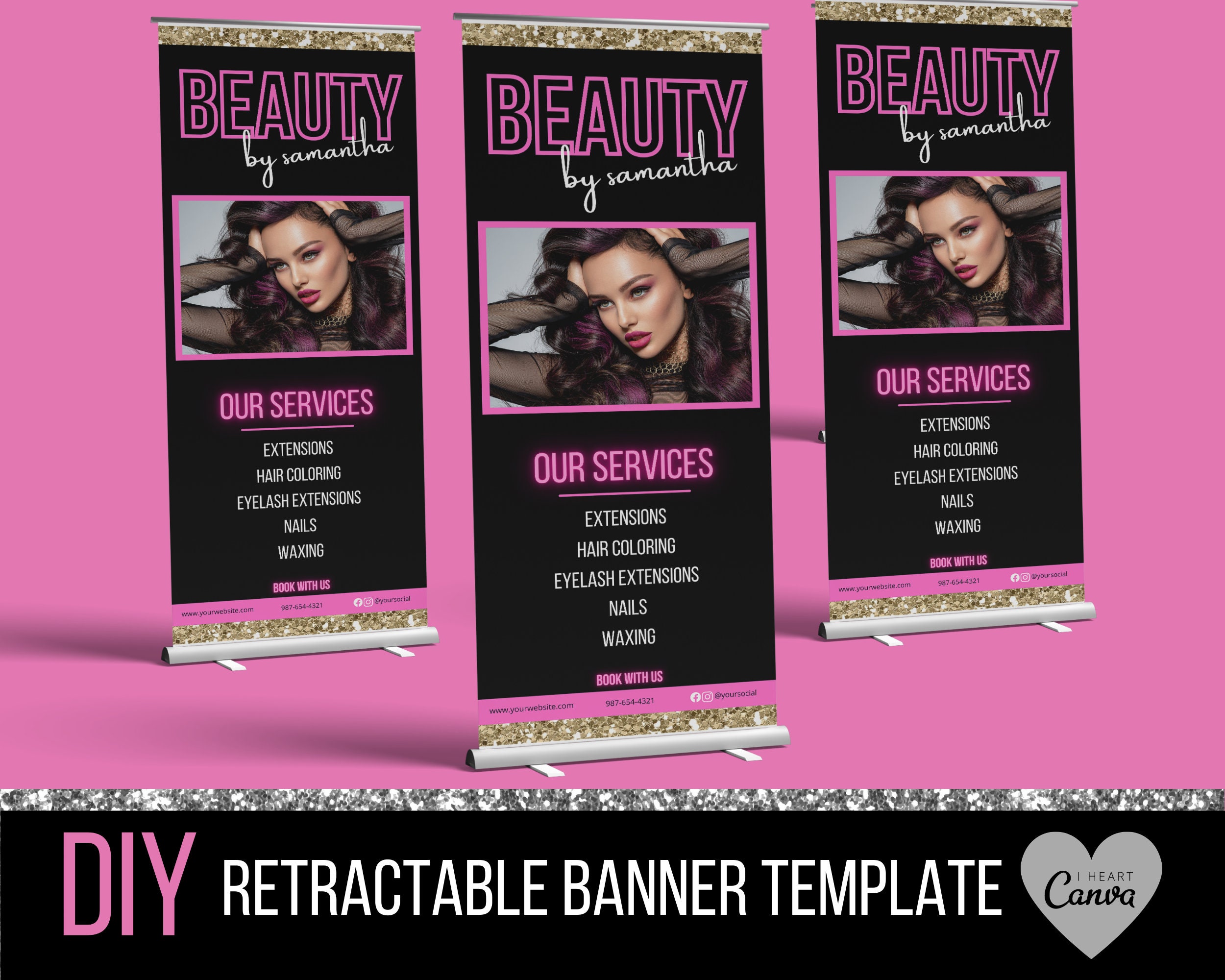 Retractable Banner Template Roll Up Banner Canva Beauty Etsy