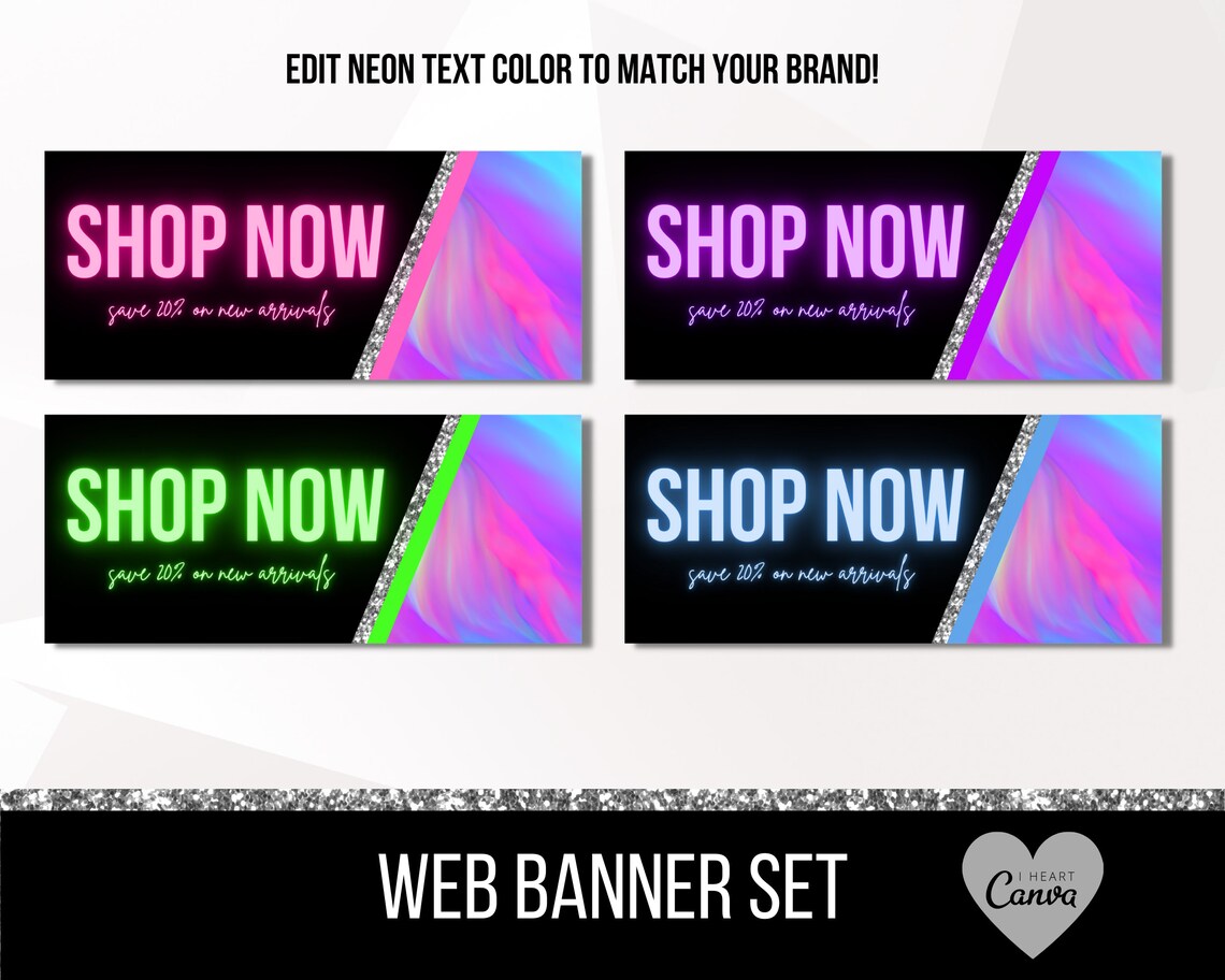 Neon Web Banners Website Banners Boutique Editable - Etsy