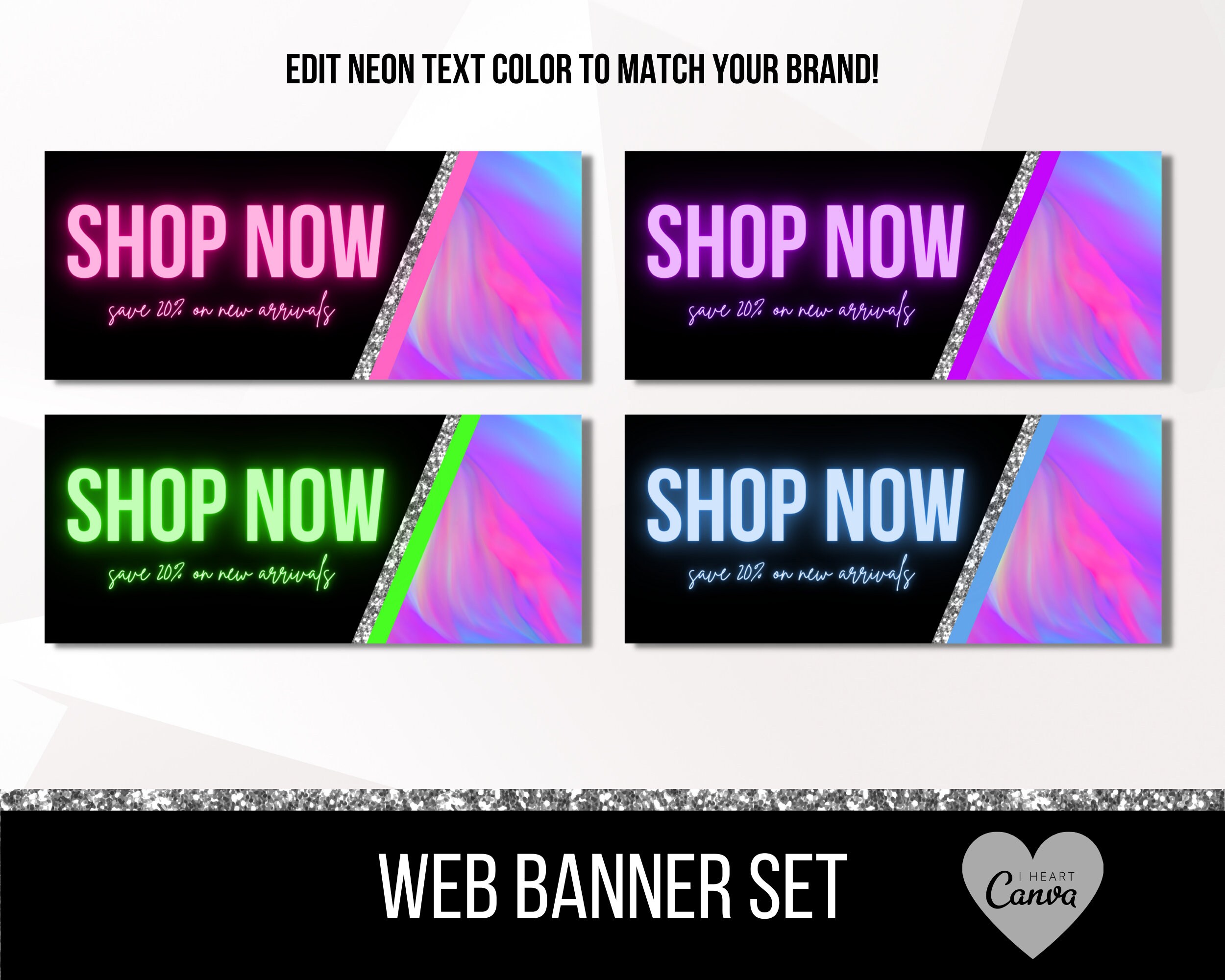 Neon Web Banners Website Banners Boutique Editable - Etsy