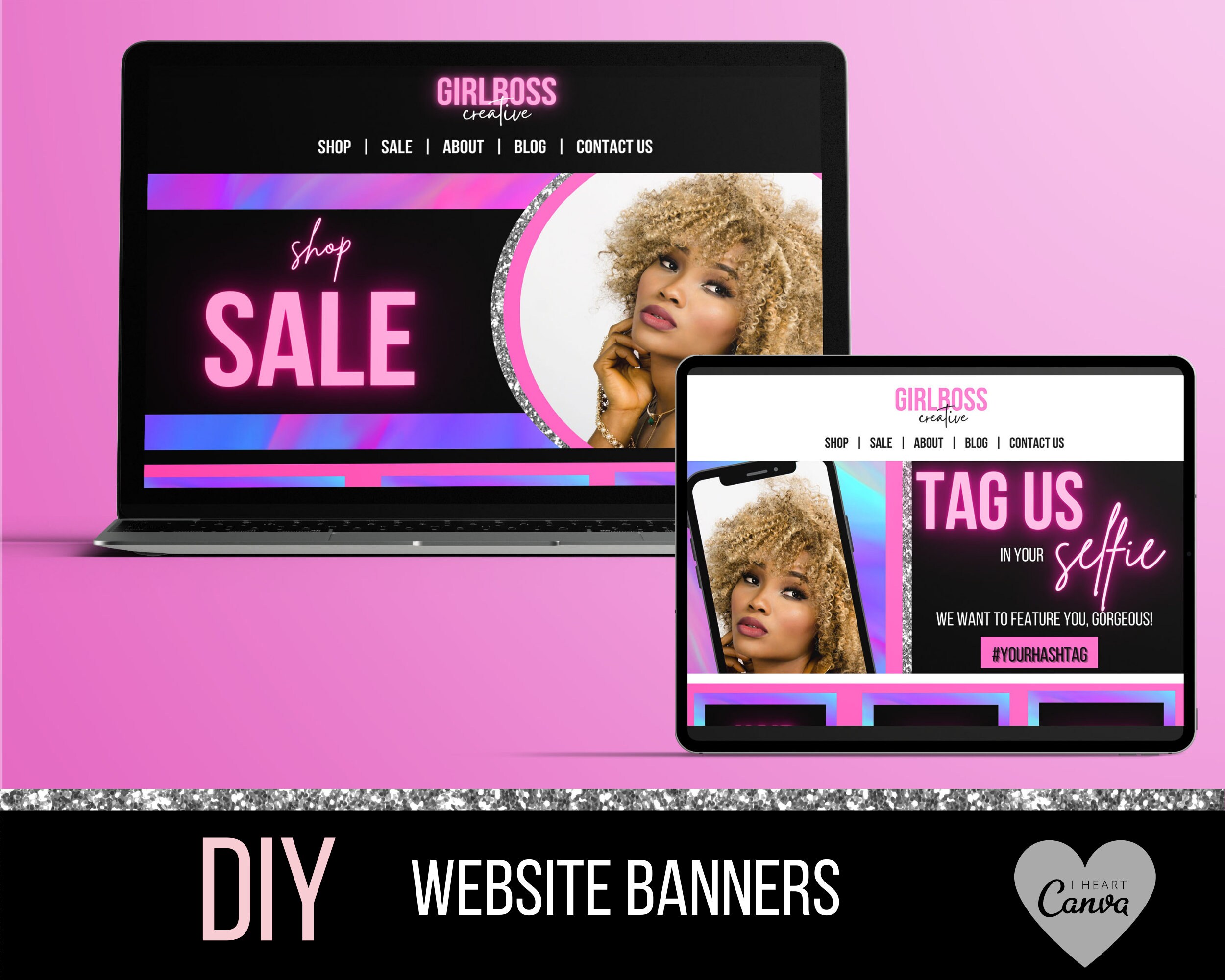 Neon Web Banners Website Banners Boutique Editable - Etsy