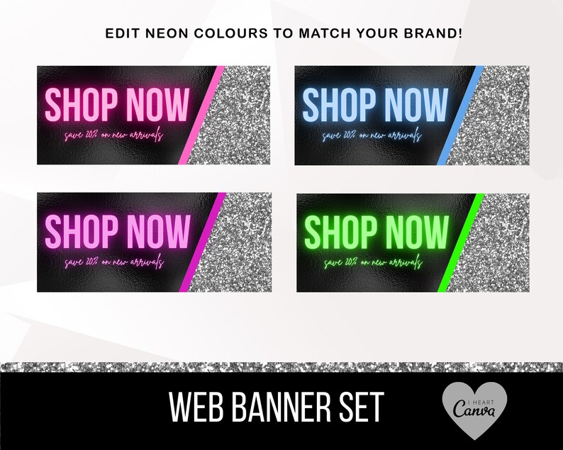 Neon Web Banner Website Banners Boutique Editable - Etsy