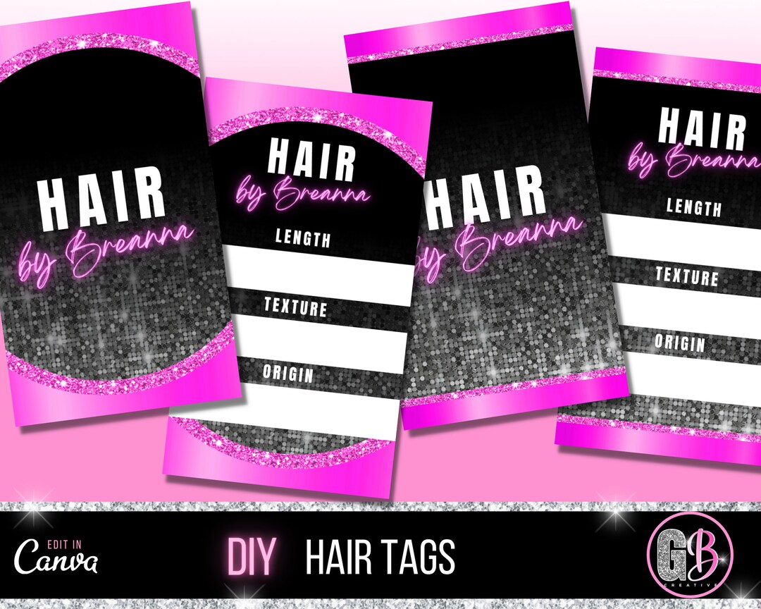 Hair Hang Tags - Hair Bundle Templates - Pink Glitter - Hair Bundle ...