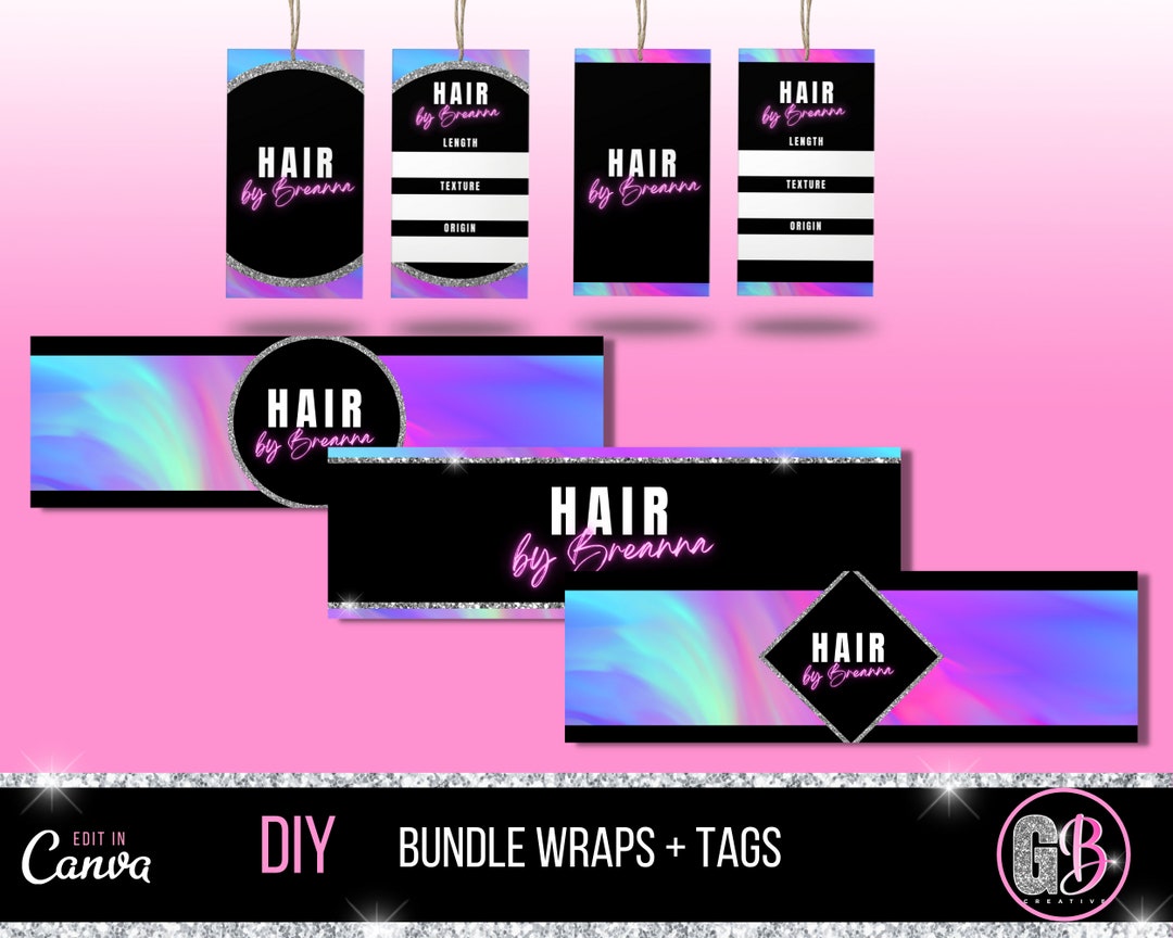 Hair Bundle Wraps - Hang Tags - Hair Hang Tags - Hair Templates - Pink ...