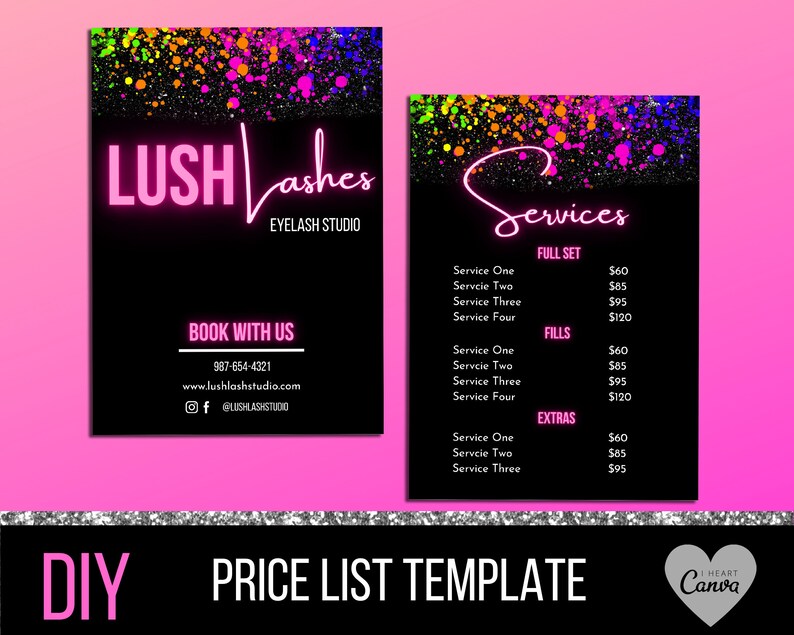 Price List Template Make-up Artist Price List Hair Salon - Etsy