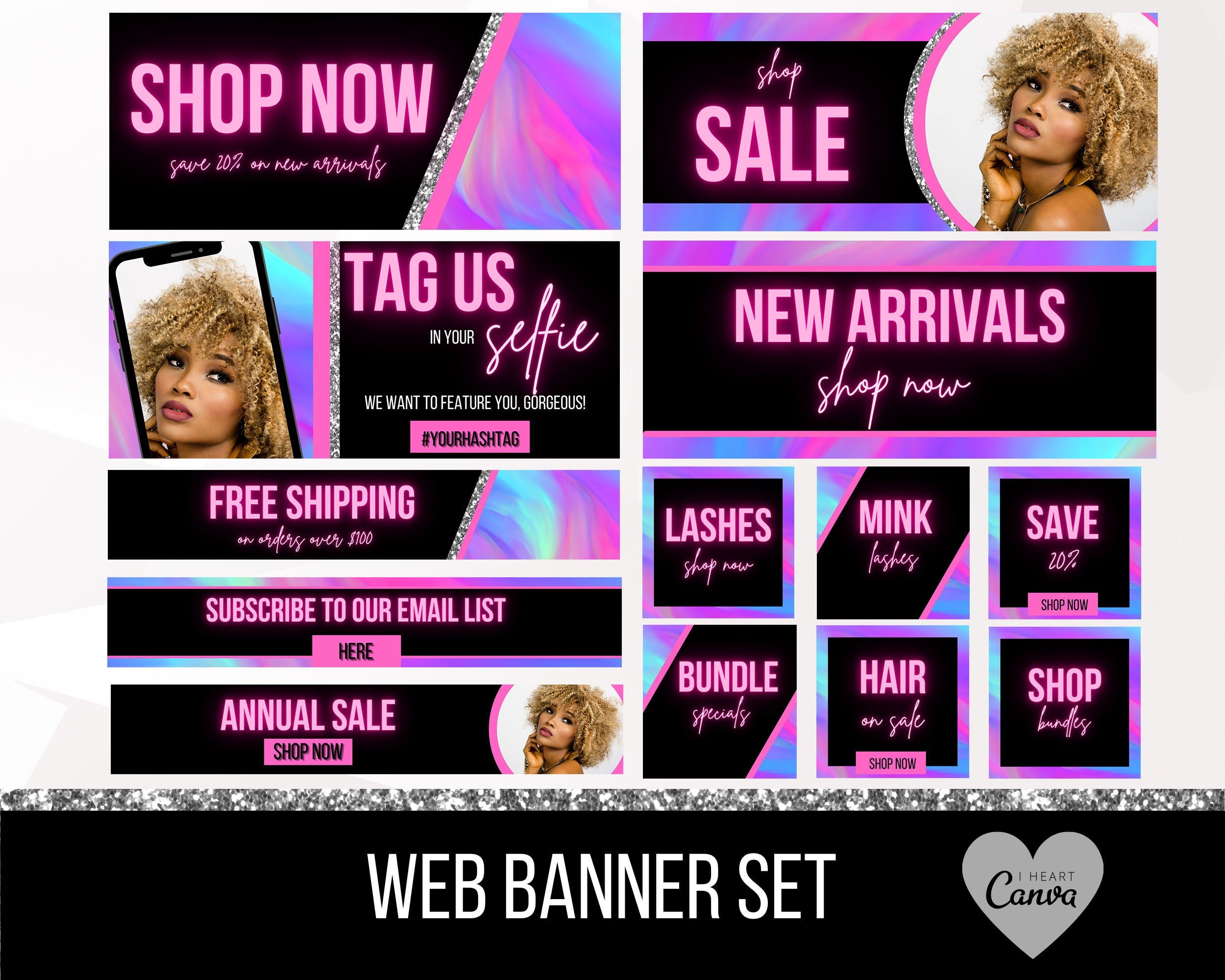 Neon Web Banners Website Banners Boutique Editable - Etsy