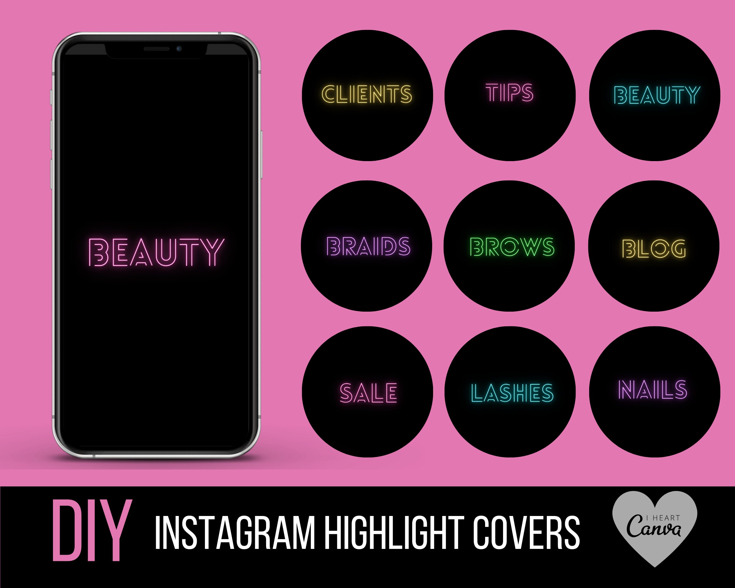 Neon Instagram Highlight Covers Hair Instagram Highlight | Etsy