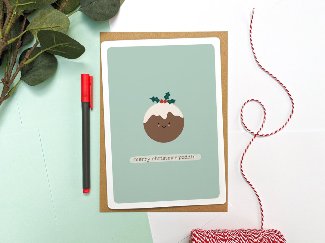 Merry Christmas Pudding // Cute Illustrated Christmas Card, Food Pun ...