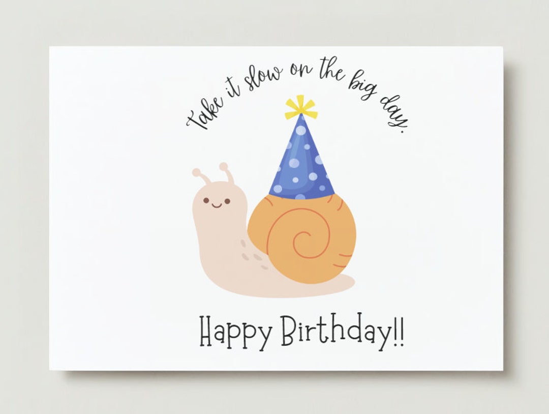 Snail Birthday Card Easy: Print, Fold and Cut Digital Greeting Card ...