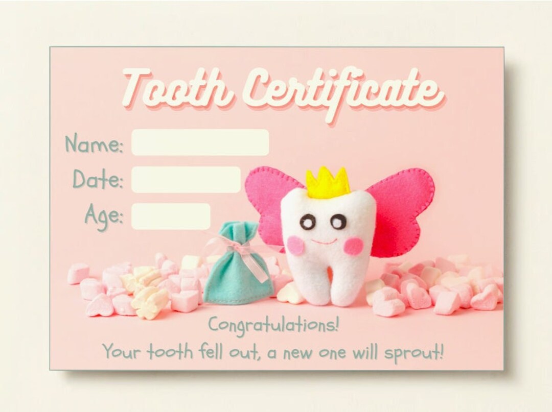 Tooth Certificate Tooth Fairy Digital Files Instant Download PNG JPG ...
