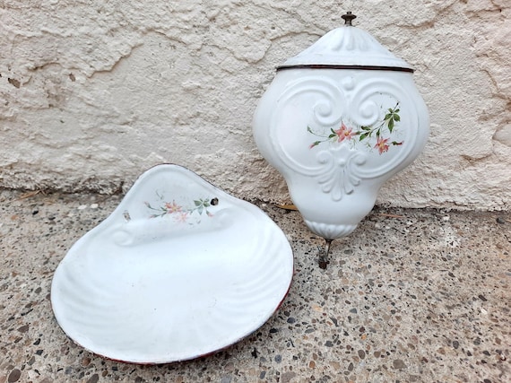 Vintage French Enamel Water Fountain With Floral Design Hand - Etsy