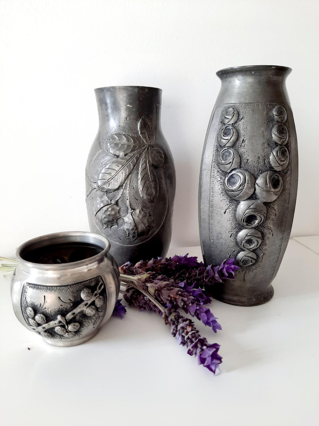 Signed Art Nouveau Pewter Vases: Ornate French F Corvesi Decor - Etsy