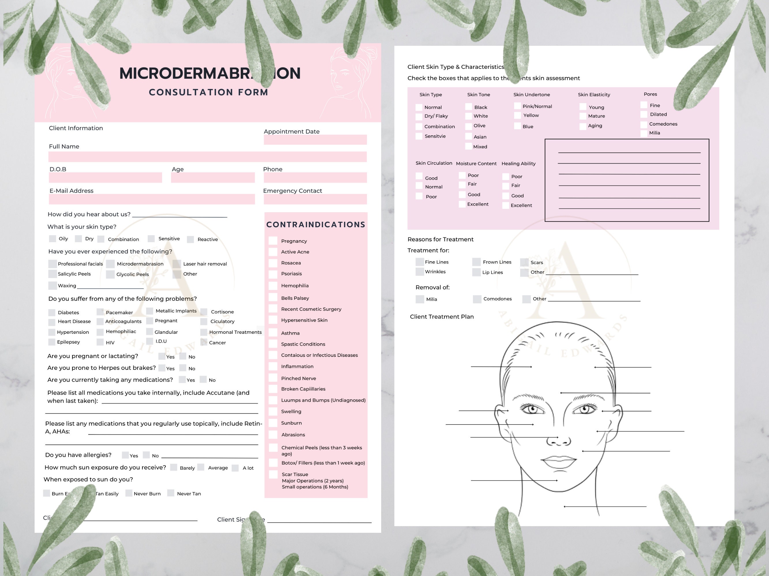 Microdermabrasion Form, Facial, Consultation, Client Intake, Aftercare ...