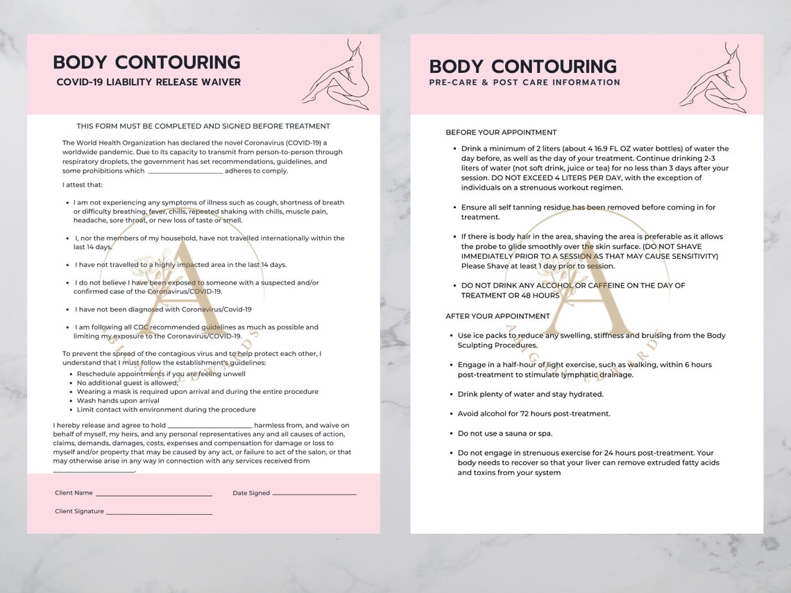 Editable Body Contouring Forms, Esthetician Package, Consultation ...