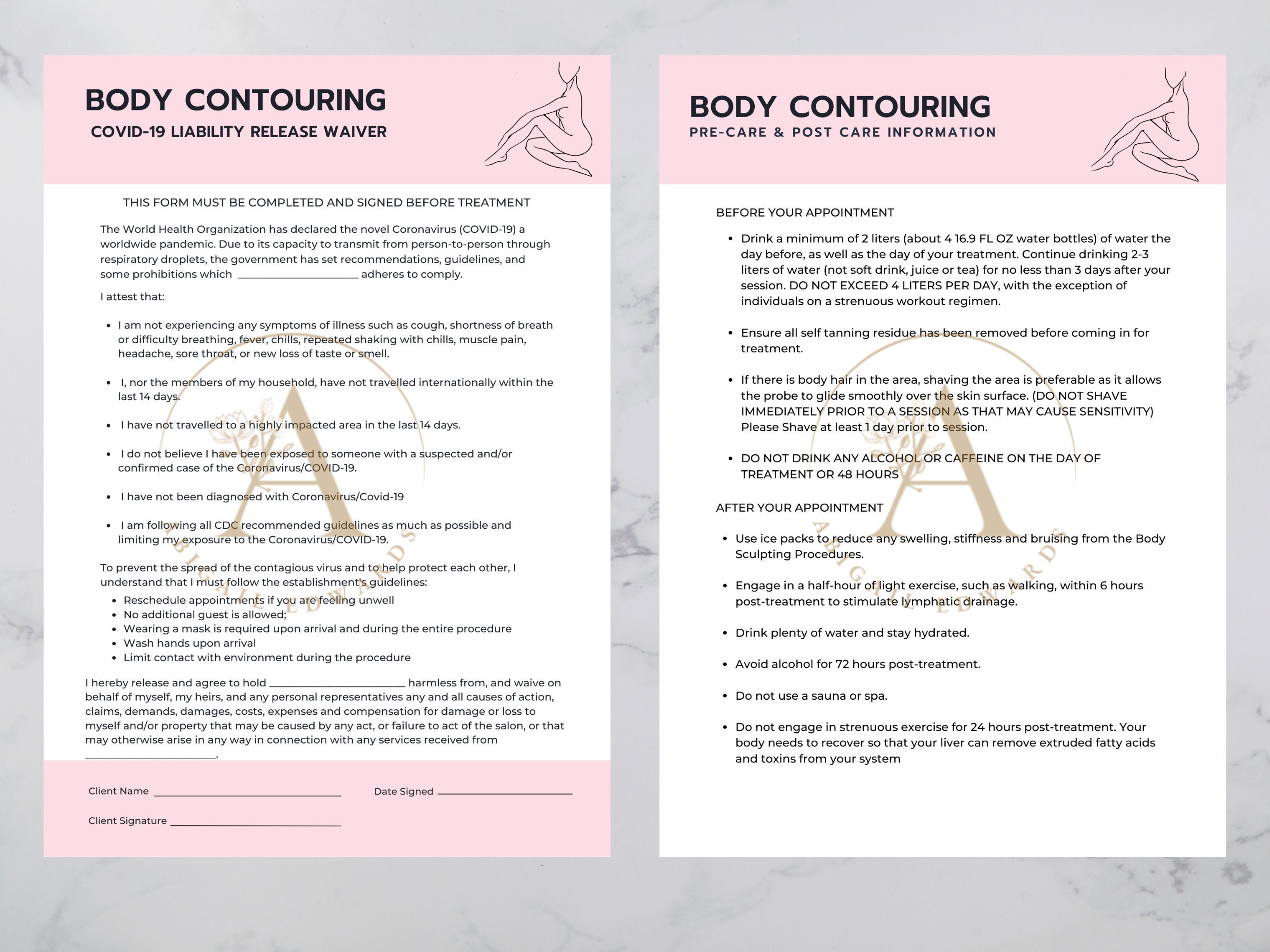 Editable Body Contouring Forms, Esthetician Package, Consultation ...