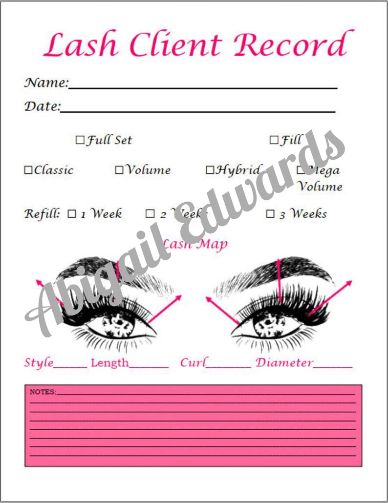 Eyelash Extension Client Record Form Printable. - Etsy