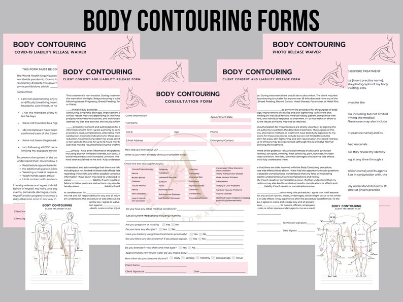 Editable Body Contouring Forms, Esthetician Package, Consultation ...