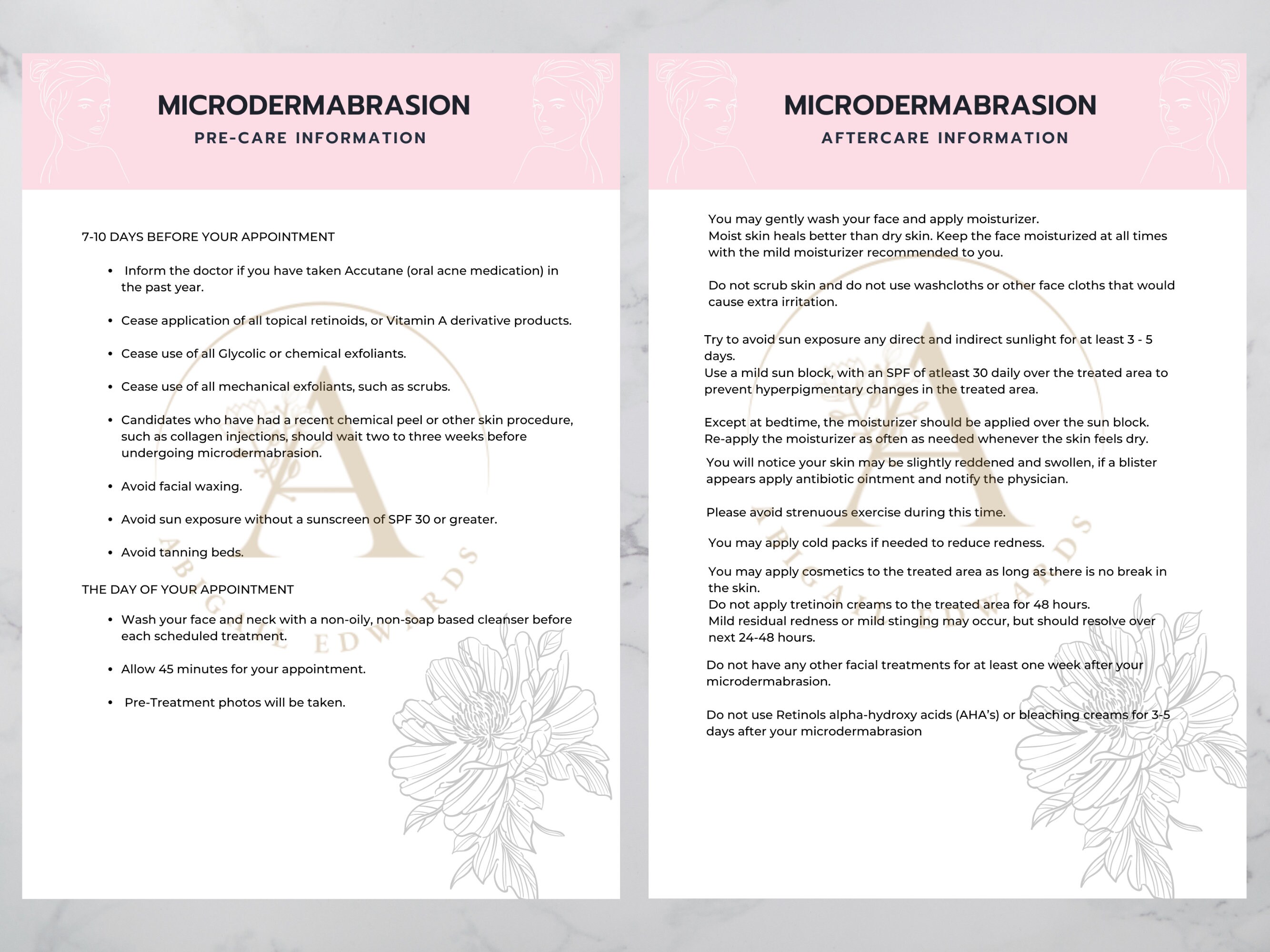 Microdermabrasion Form, Facial, Consultation, Client Intake, Aftercare ...