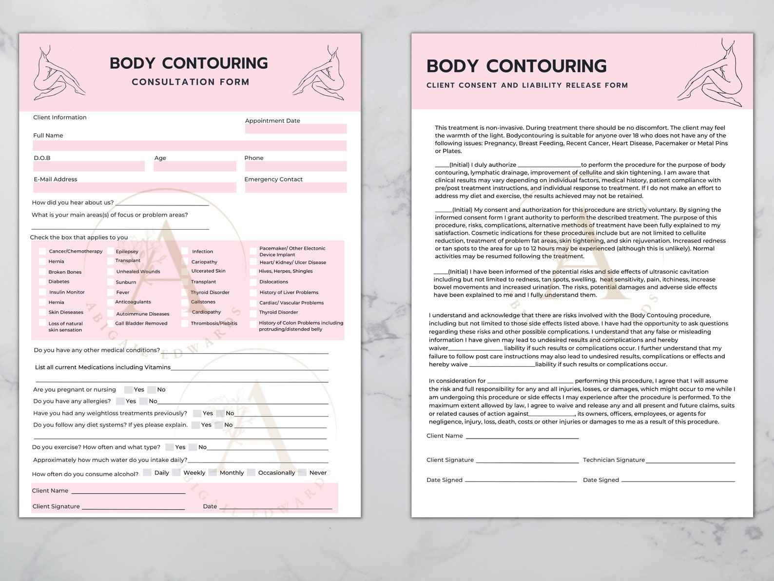 Editable Body Contouring Forms, Esthetician Package, Consultation ...