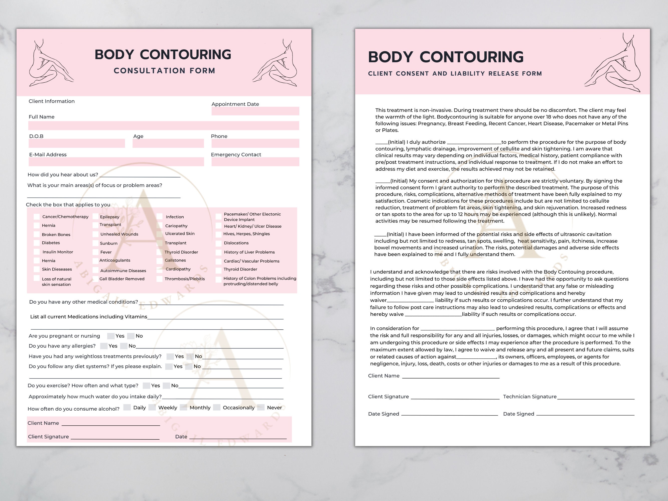 Editable Body Contouring Forms, Esthetician Package, Consultation ...