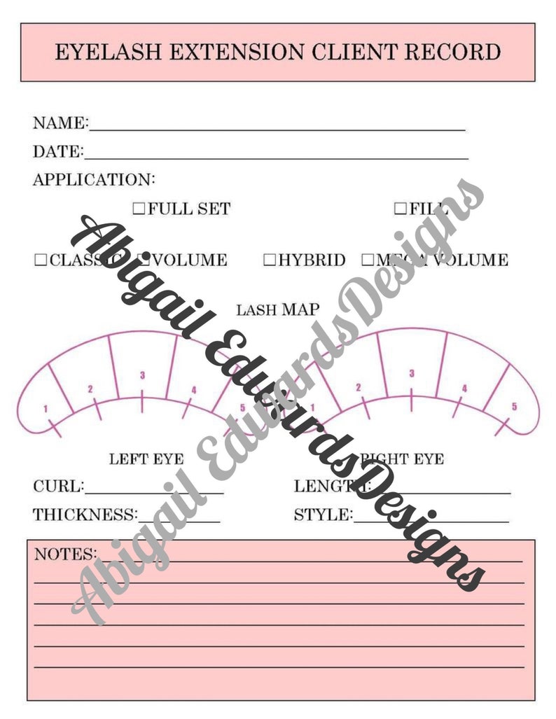 Eyelash Extension Client Record Form Pink - Etsy Canada