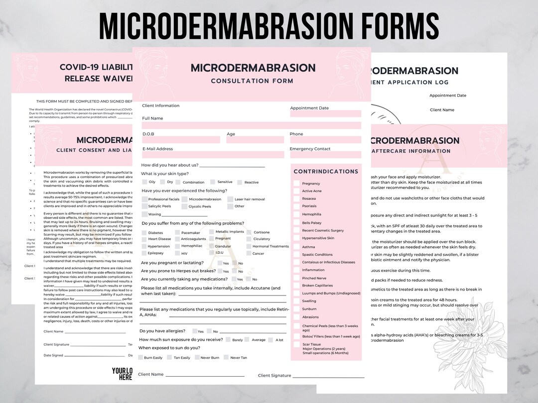 Microdermabrasion Form, Facial, Consultation, Client Intake, Aftercare ...