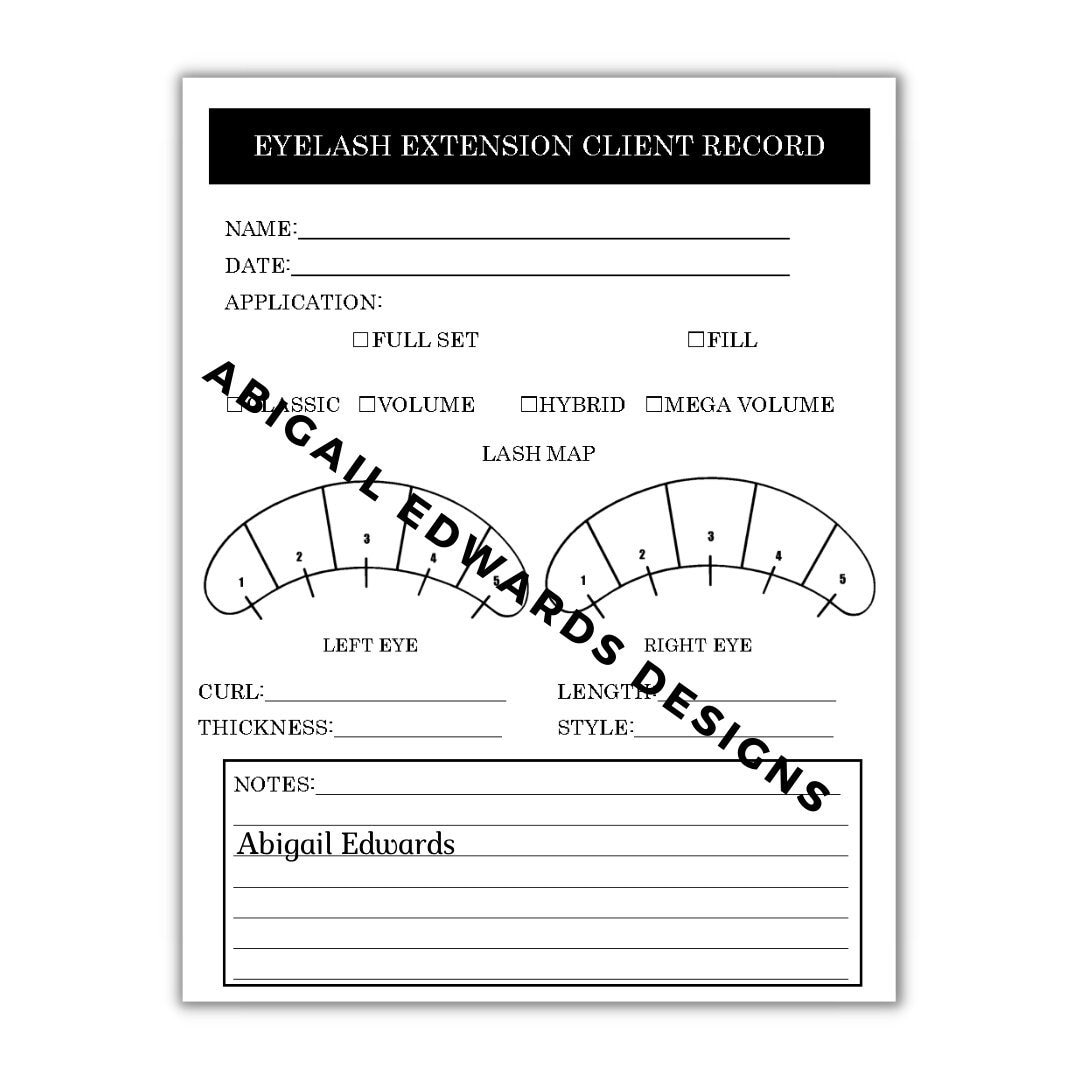 Eyelash Extension Client Record Form Black - Etsy
