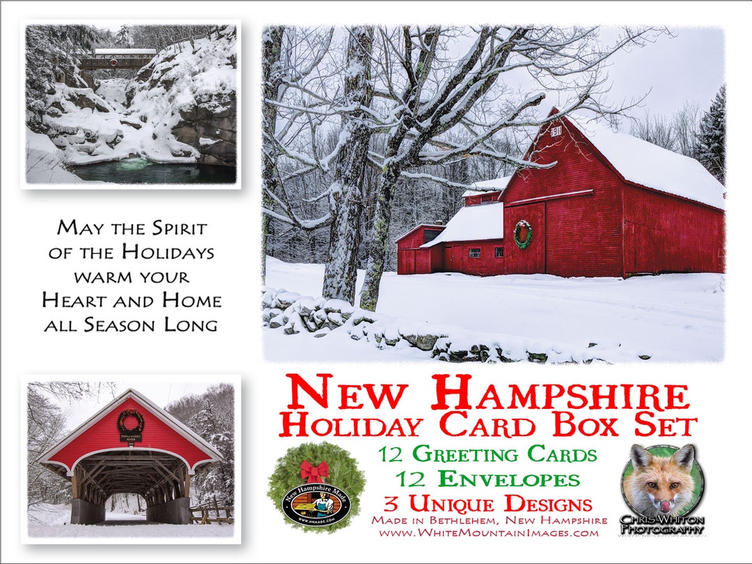 New Hampshire Holiday Card Box Set red Barn Version 12 Cards, 12 ...