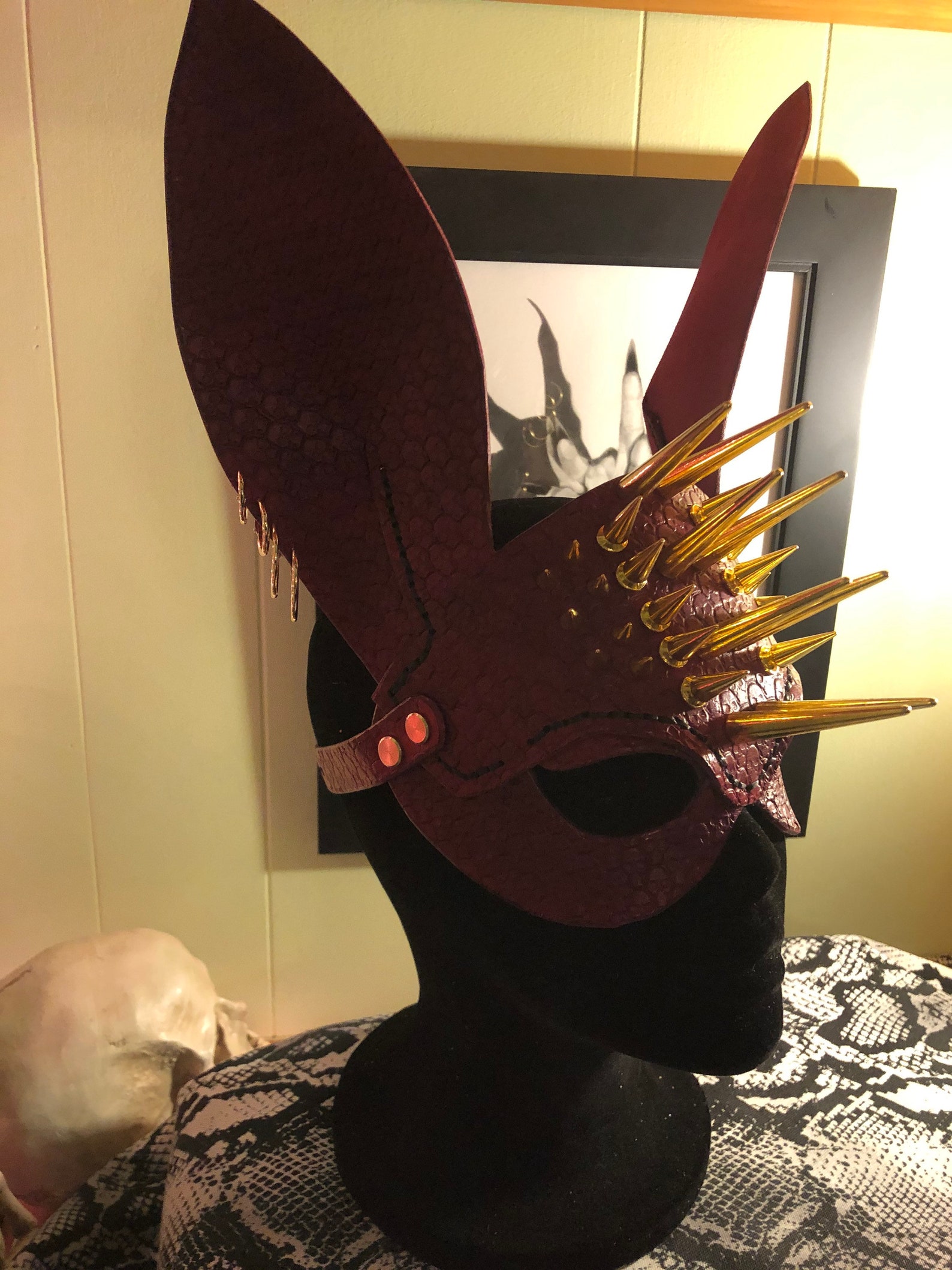 Bunny Mask Red Leather Skull Stamped | Etsy