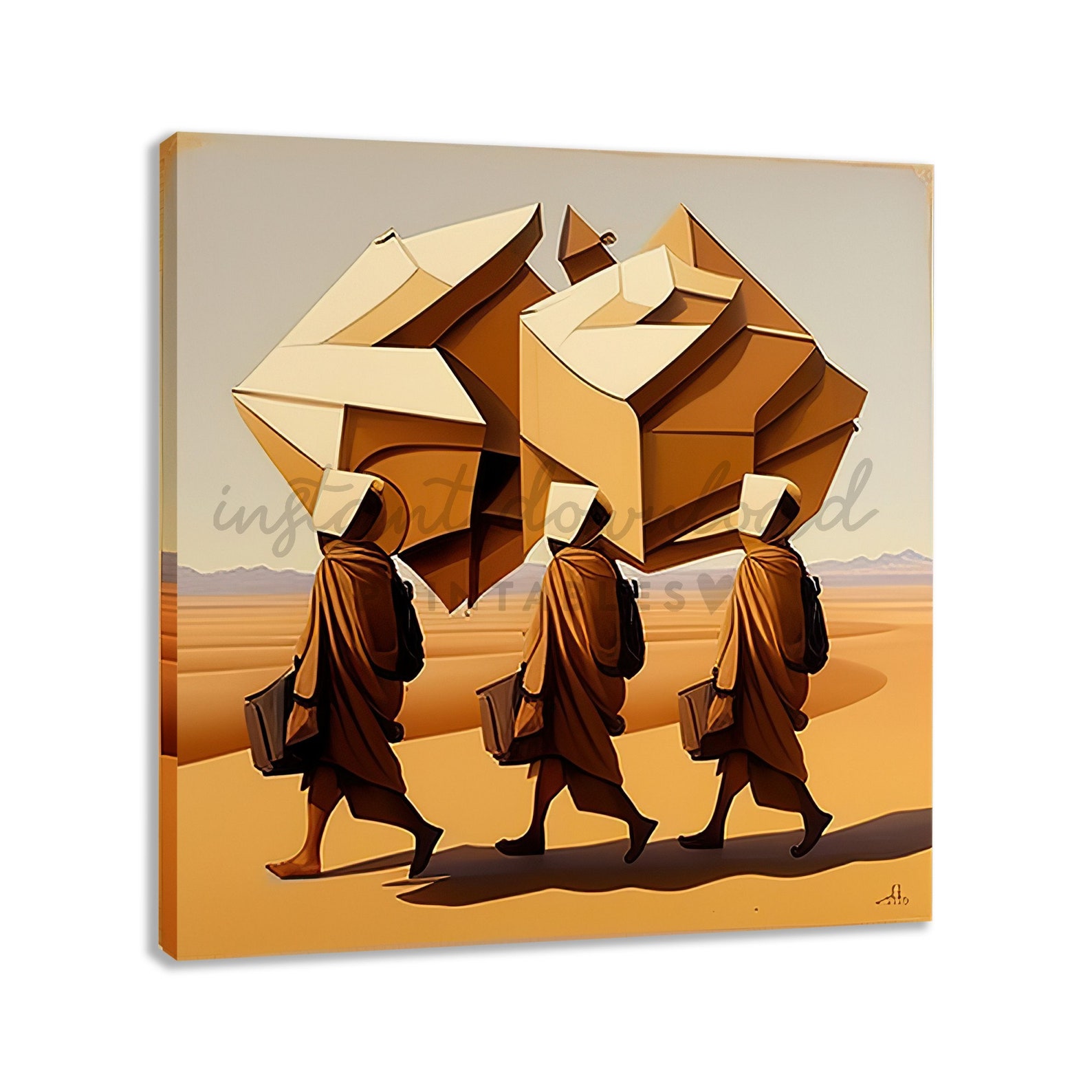 Buddhist Monk Art Set of 4 Monks Abstract Wall Desert Bauddh Bhikshu ...