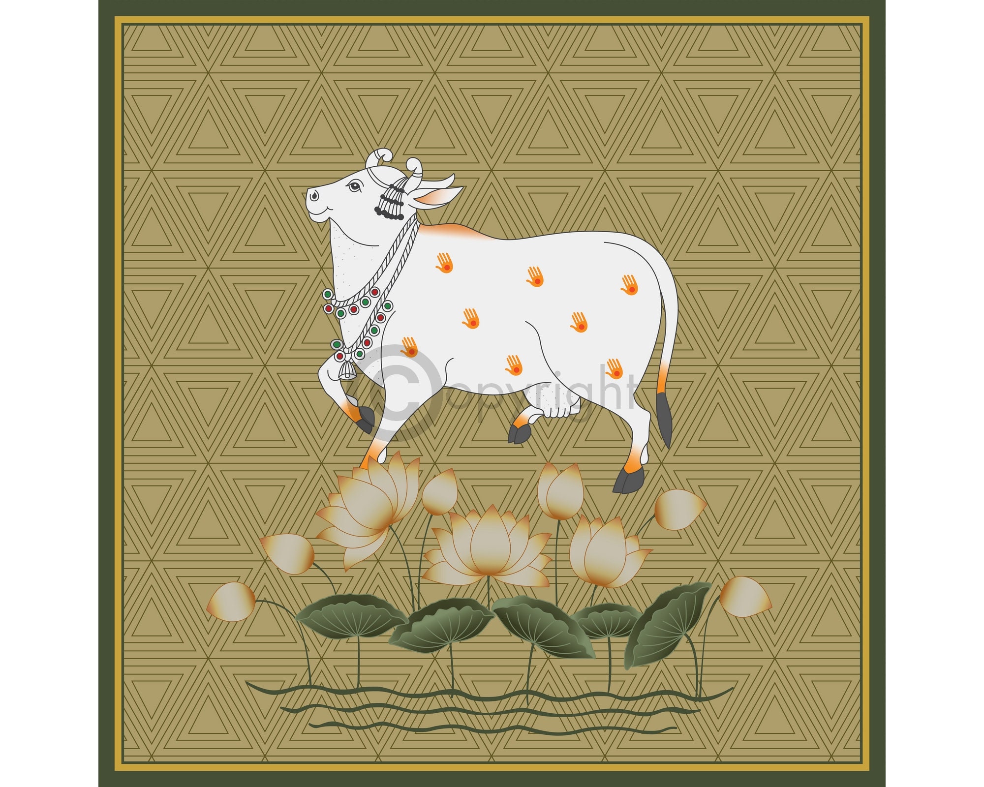 Pichwai Cow Holy Kaamdhenu Digital Print Instant Download, Indian Desi ...