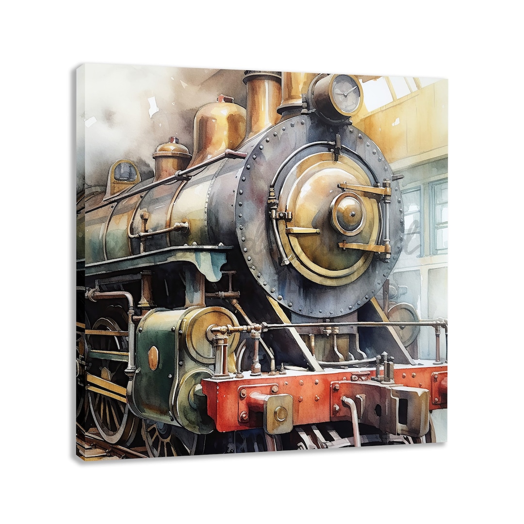 Steme Engine Train, Historic Steam Engine, Red Vintage Train Art, Steam ...