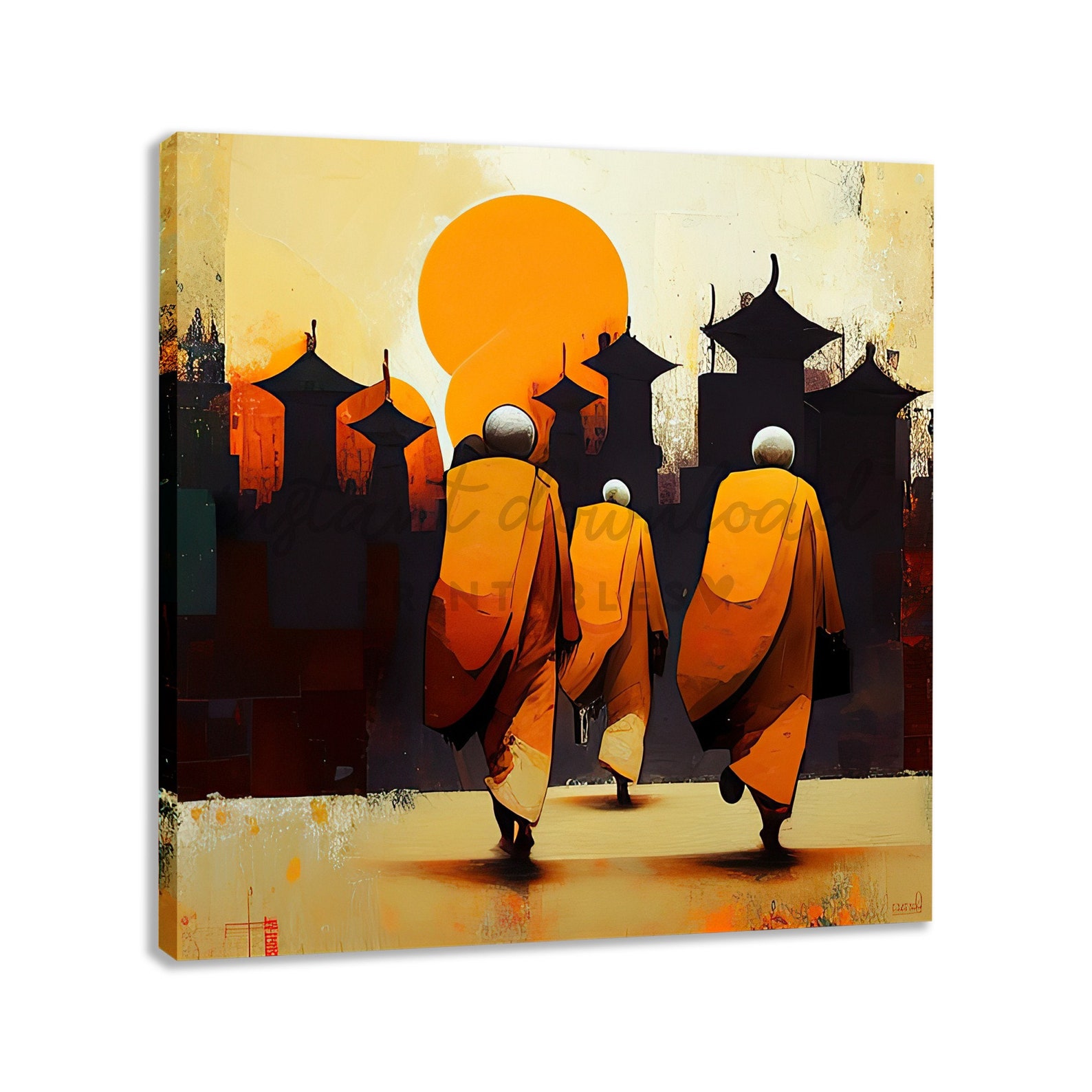 Buddhist Monk Art Set of 4 Monks Abstract Wall Desert Bauddh Bhikshu ...
