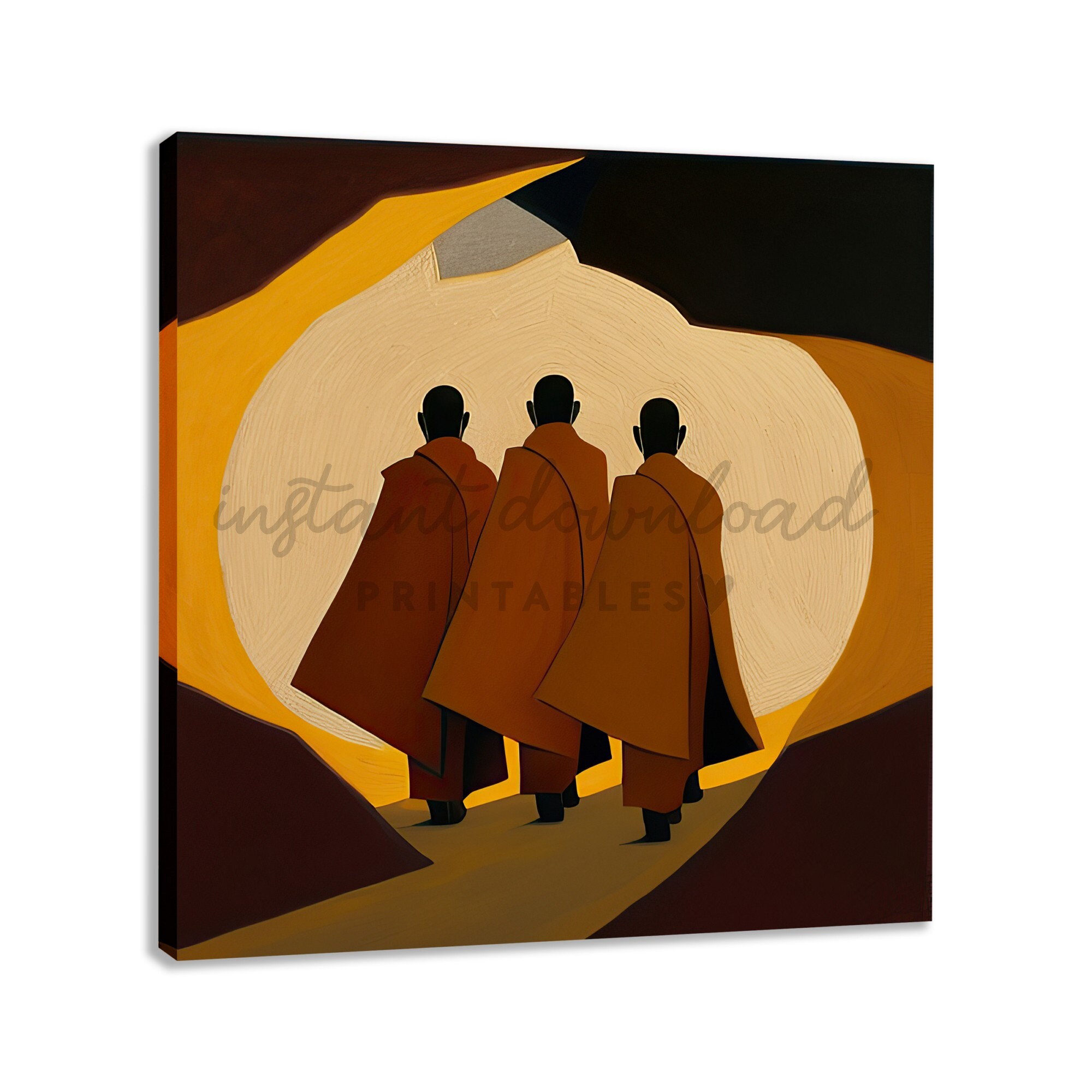 Buddhist Monk Art Set of 4 Monks Abstract Wall Desert Bauddh Bhikshu ...