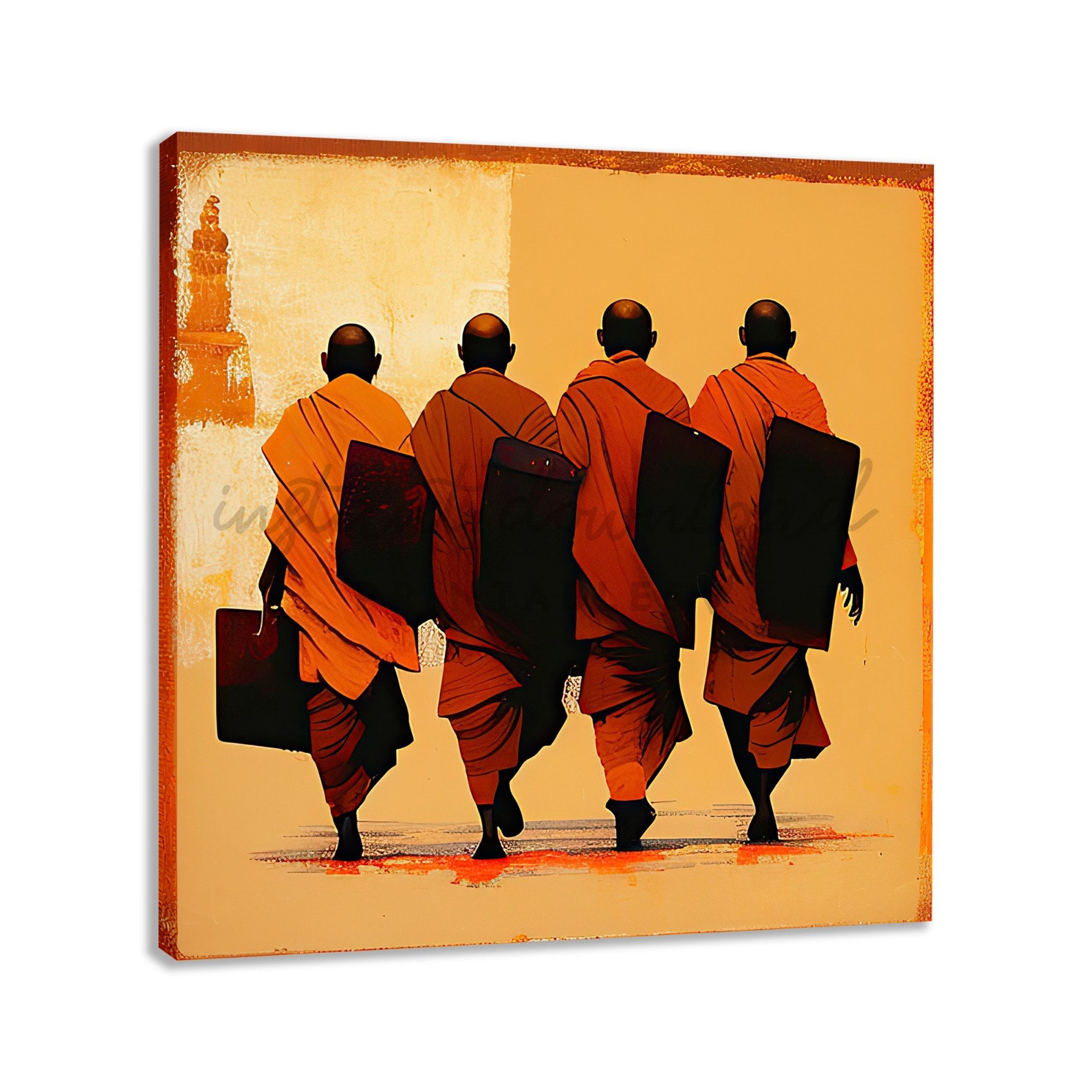 Buddhist Monk Art Set of 4 Monks Abstract Wall Desert Bauddh Bhikshu ...